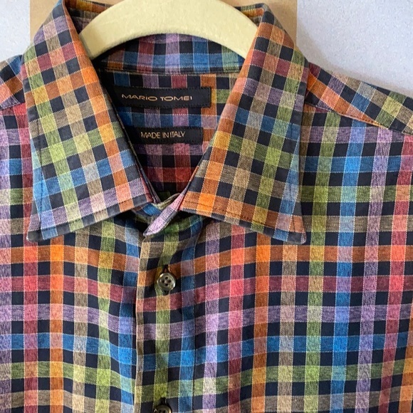 mario Tomei | Shirts | Mario Tomei Italian Rainbow Gingham Dress Shirt ...